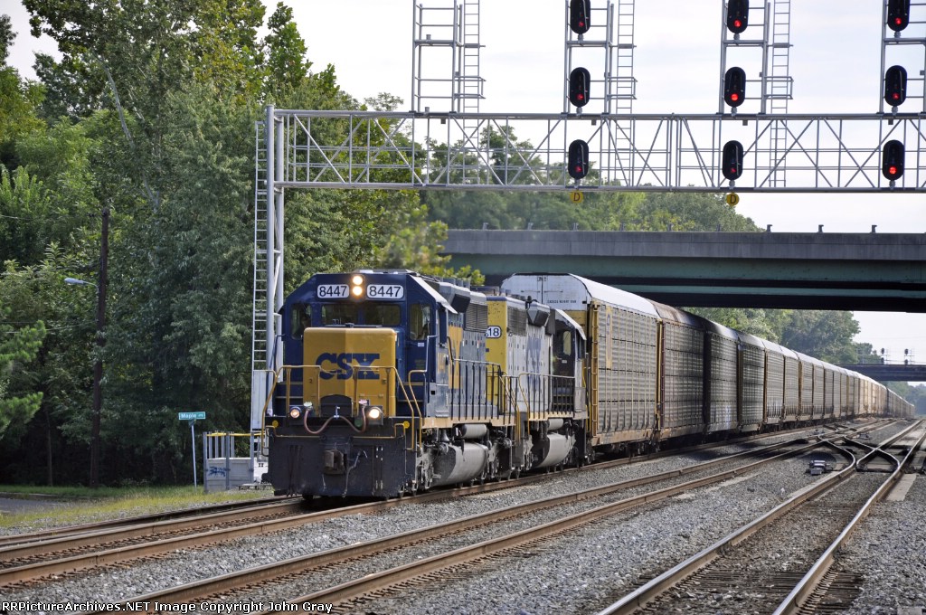 An all EMD Q217-04 with CSXT 8447(SD40-2) ex-UP 3003 (SD40) and CSXT 8418(SD40-2) ex-C&O 7567 ...